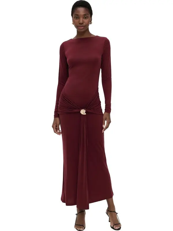 ROAME Maxi Dress With Ruched Sash - Sangria