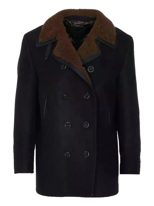 TOM FORD Shearling-collar Double-breasted Coat - Black