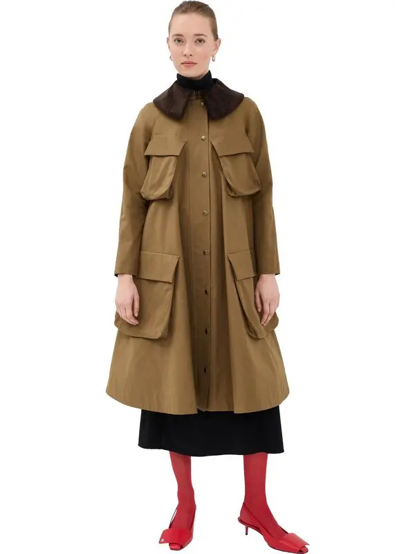 A.W.A.K.E. Mode Long Flared Trench Coat - Khaki Brown