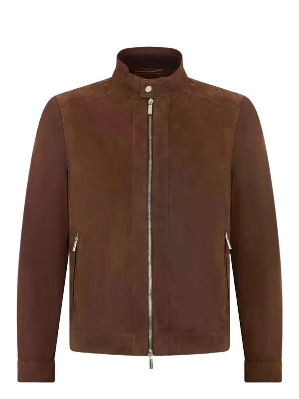 MOORER Zipped Suede Jacket - Brown