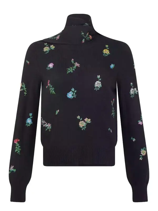 Libertine Joy And Mirth Floral Scarf Sweater - Black