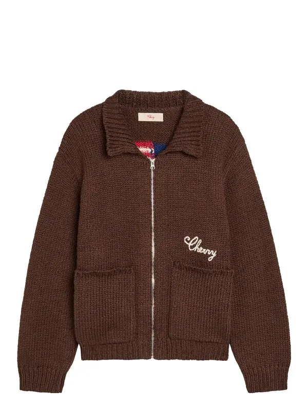 CHERRY LOS ANGELES Embroidered Cotton-knit Jacket - Brown