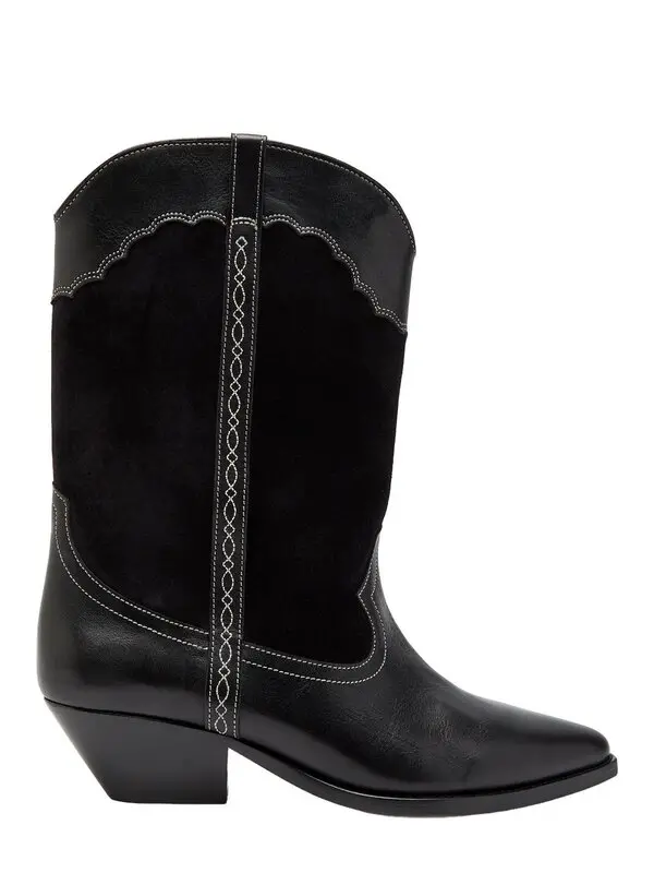 Isabel Marant Duerto Western Panelled Leather Mid-calf Boots - Black