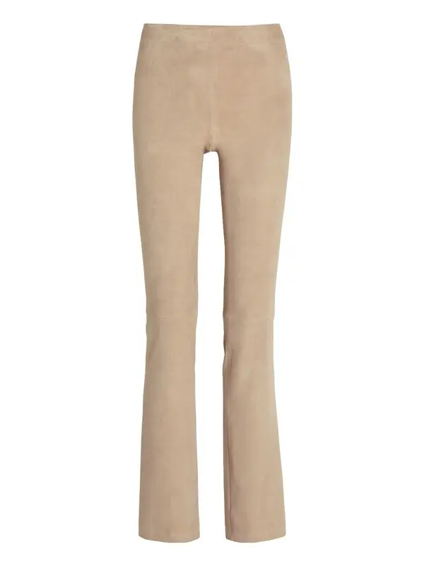 Stouls Long Flared-leg Suede Trousers - Beige