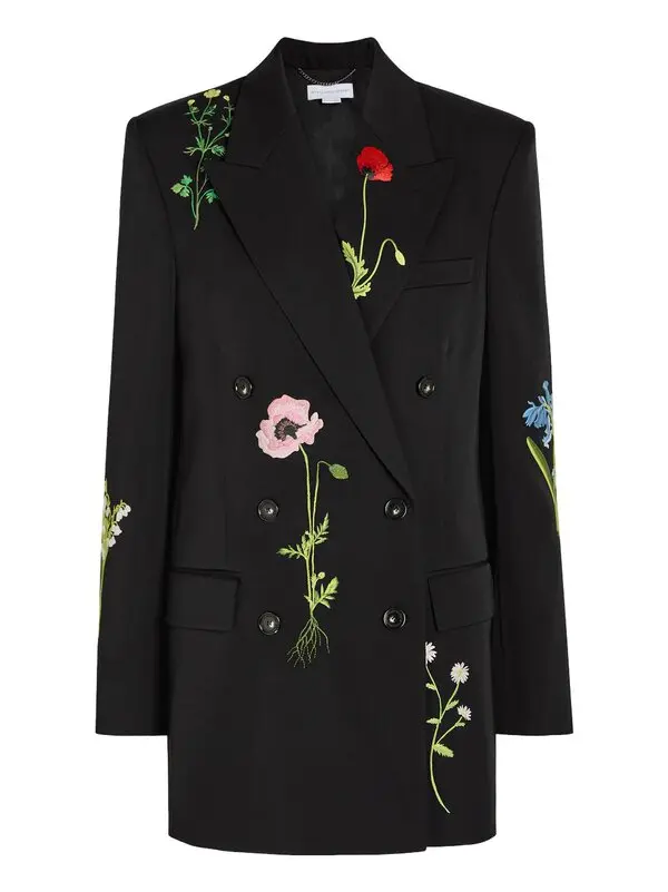 Stella McCartney Boyfriend Floral-embroidered Wool Blazer - Black