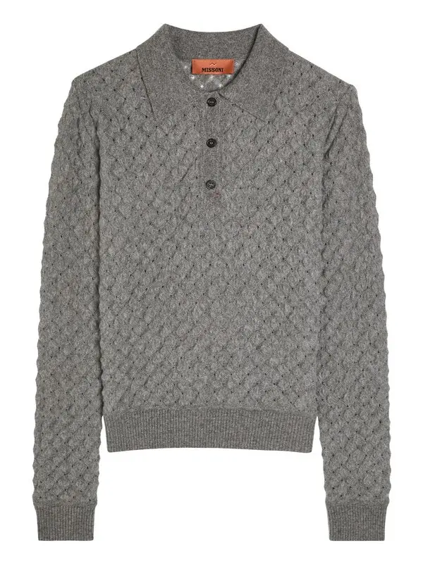 Missoni Textured-knit Cashmere Polo Top - Grey