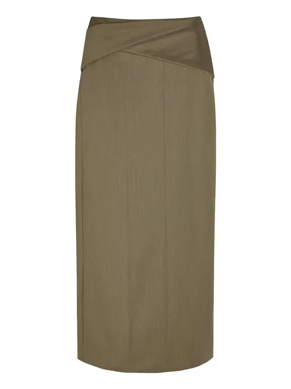 Victoria Beckham Wool-blend Midi Skirt With Wrap Detail - Sage