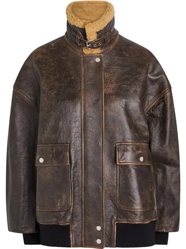 Khaite Shearling-collar Leather Jacket - Dark Brown