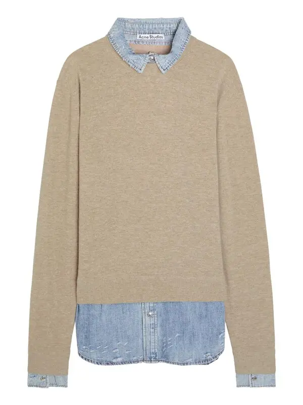 Acne Studios Layered Denim Shirt Wool Jumper - Beige