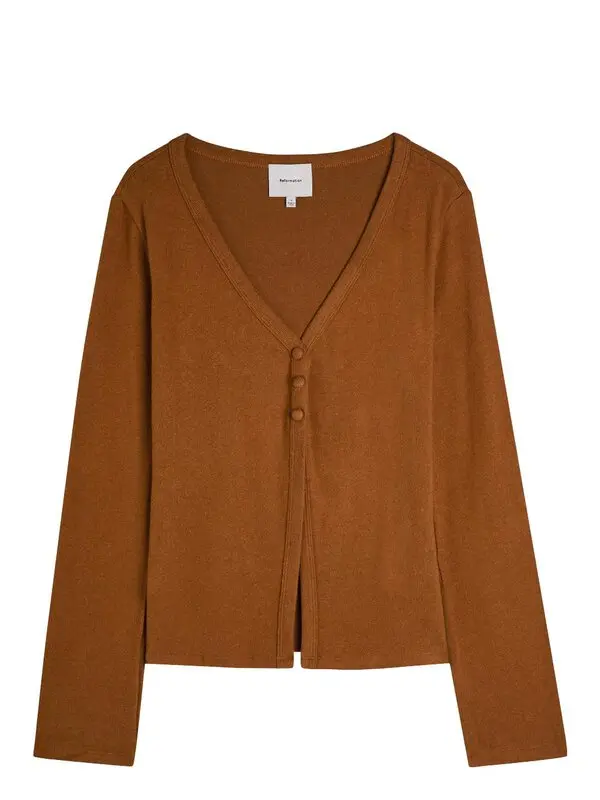 REFORMATION Millie V-neck Knit Top - Brown