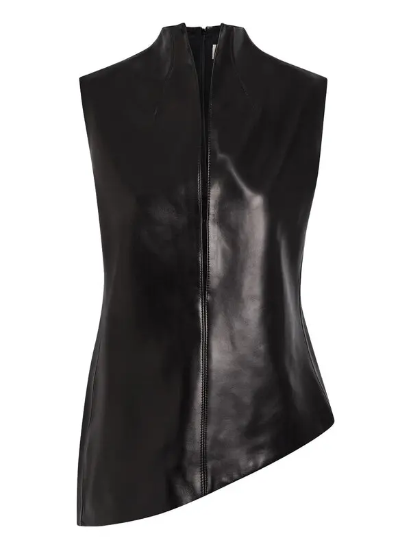 Khaite Von Split-front Asymmetric Leather Top - Black