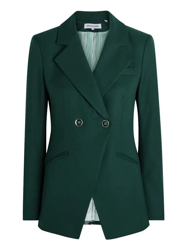 Veronica Beard Amos Double-breasted Woven Blazer - Dark Green