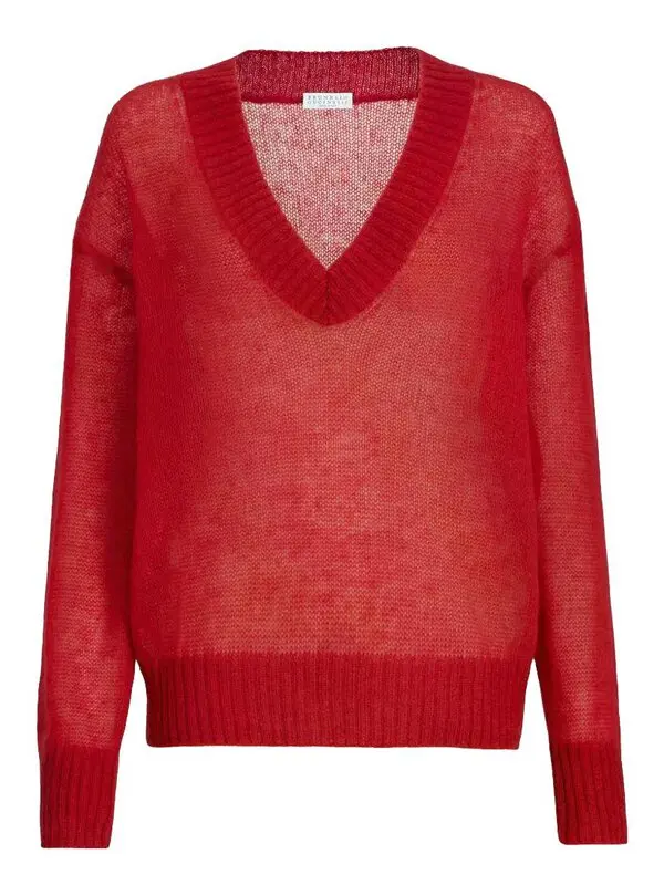 Brunello Cucinelli V-neck Knitted Sweater - Red