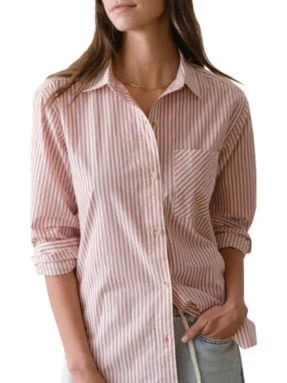 Marine Layer Jane California Relaxed Striped Shirt - Rust Stripe