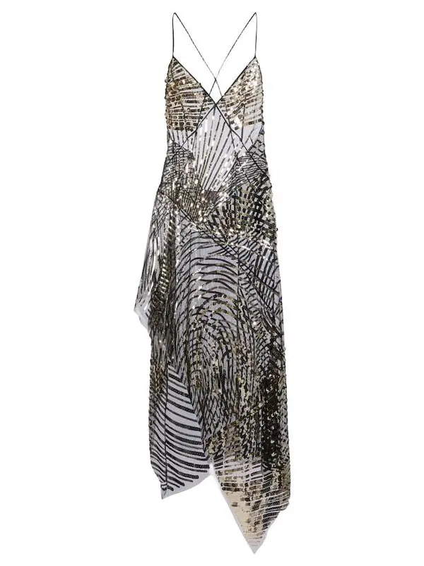 Emilio Pucci Asymmetric Sequined Tulle Slip Dress - Black