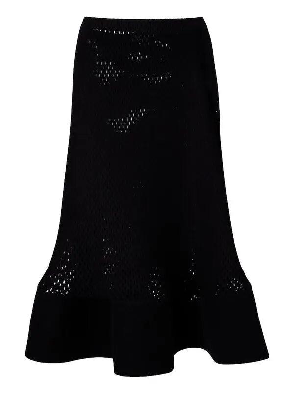 Alaïa Open-knit Wool-blend Midi Skirt - Black