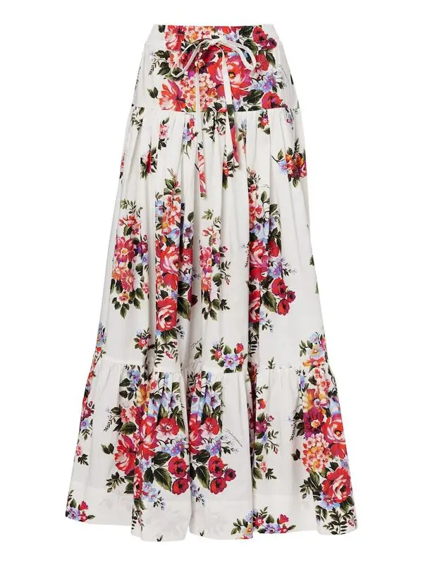 Dolce & Gabbana Floral Cotton Poplin Maxi Skirt - White