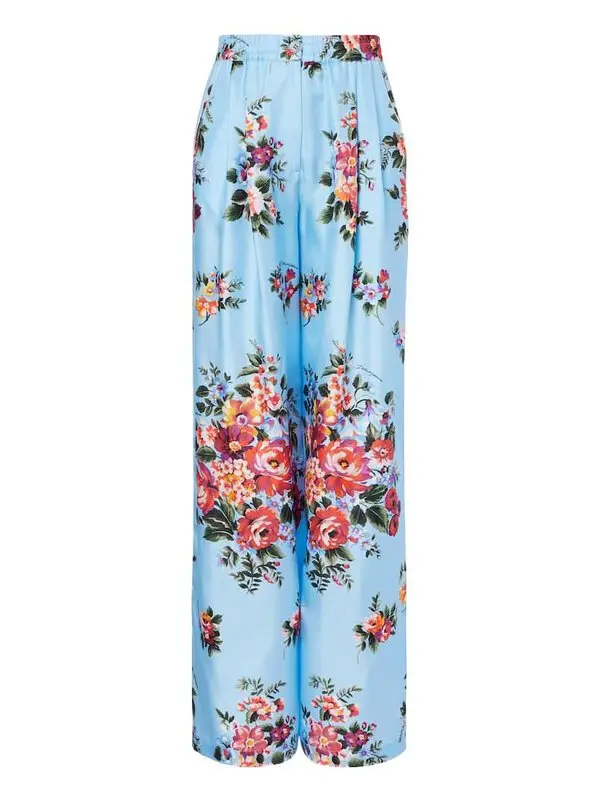 Dolce & Gabbana Floral Silk Wide-leg Pants - Blue
