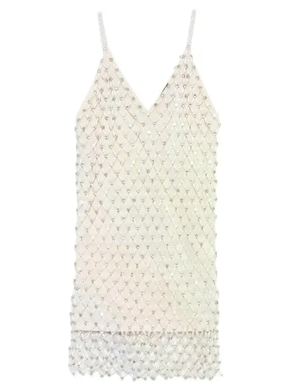 Maje Beaded V-neck Mini Dress - Neutrals