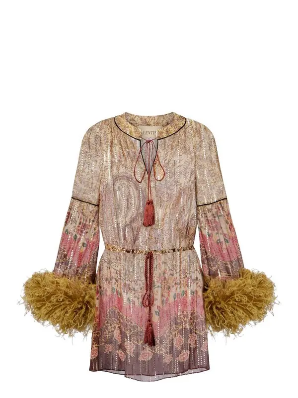 Valentino Garavani Paisley Feather-trimmed Silk-blend Blouse - Multicoloured