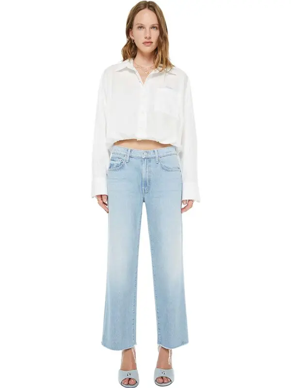 MOTHER The Mid Rise Rambler Zip Ankle Fray Jeans - Light Blue