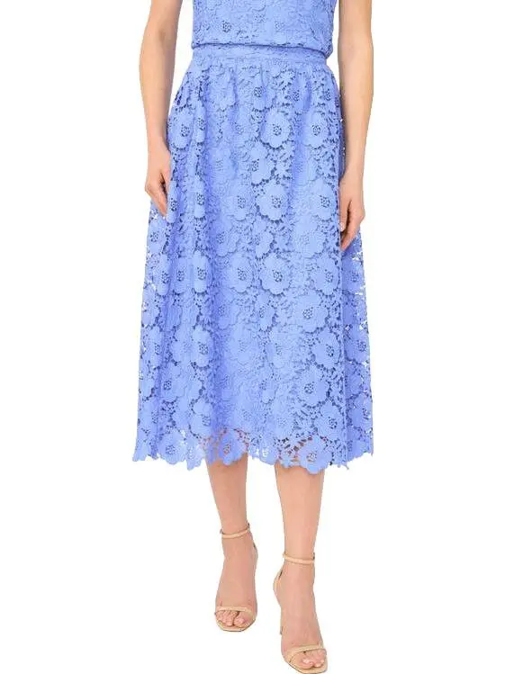 CECE DUPRAZ Floral Lace A-line Midi Skirt - Bellflower Blue