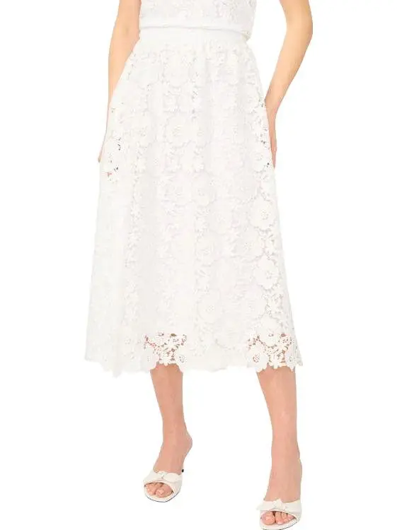 CECE DUPRAZ Floral Lace A-line Midi Skirt - Ultra White