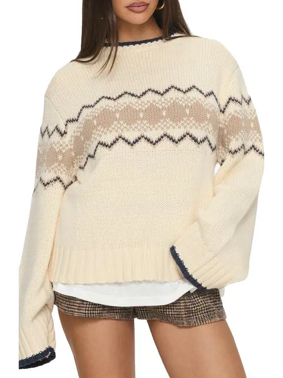 Princess Polly Madalynn Oversized Jacquard Sweater - Beige