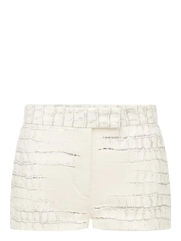 Alex Perry Printed Croc Embossed Leather Short - White