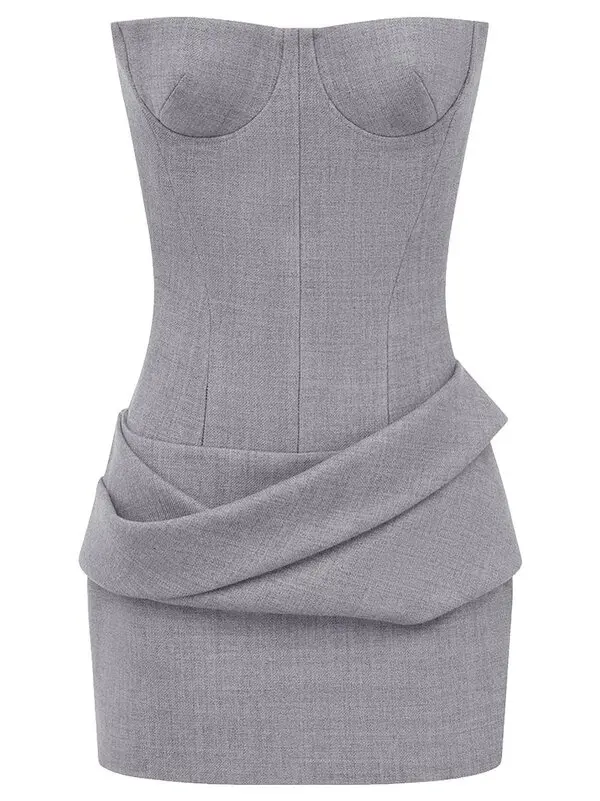 Alex Perry Wool Suiting Corset Mini Dress - Grey