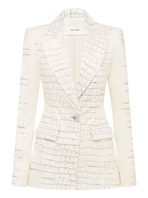 Alex Perry Printed Croc Embossed Leather Blazer - White