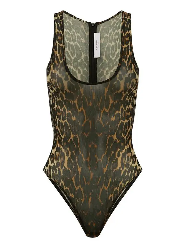 Alex Perry Leopard Print Powermesh Bodysuit - Brown