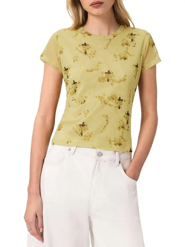 ALLSAINTS Ellie Floral Mesh T-shirt - Empoli Yellow