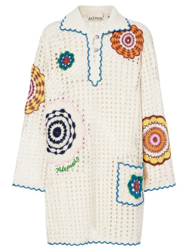 ALEMAIS Elma Crochet Embroidered Cotton Kaftan - White