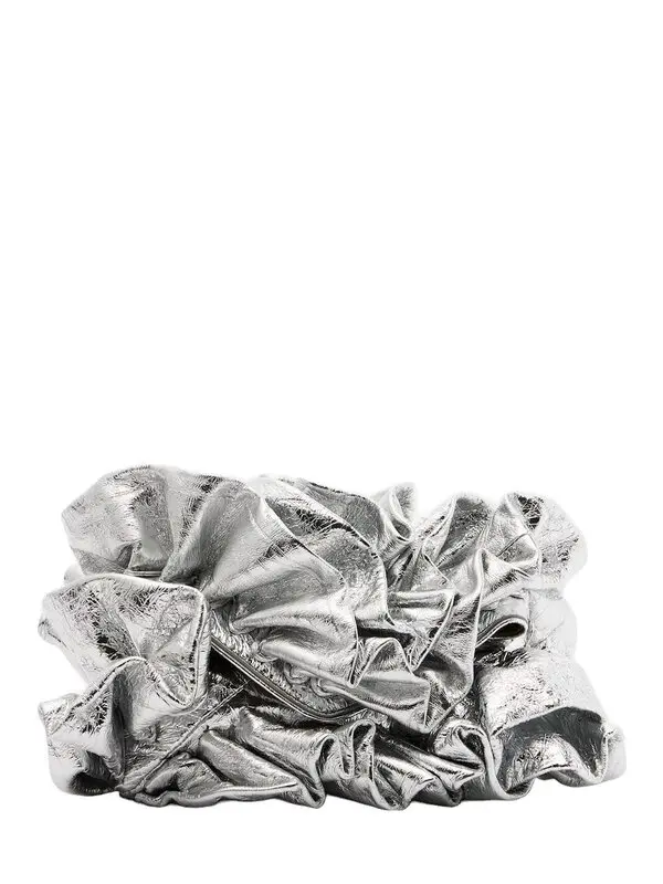 Dries Van Noten Ruffled Metallic Leather Clutch - Silver