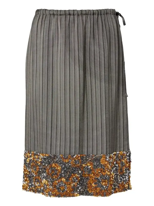Dries Van Noten Sequined Striped Midi Skirt - Grey