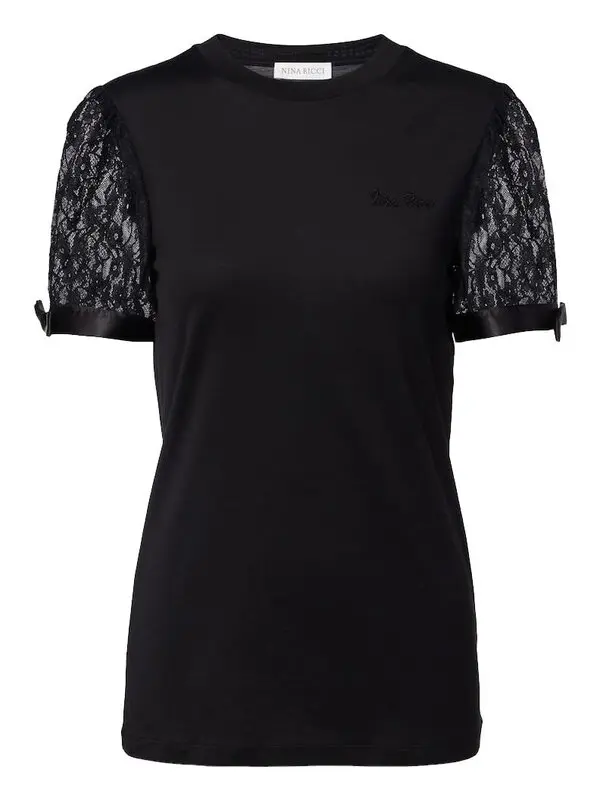 Nina Ricci Lace-trimmed Cotton Jersey T-shirt - Black