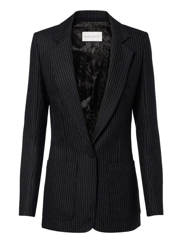 Nina Ricci Pinstripe Wool-blend Blazer - Black