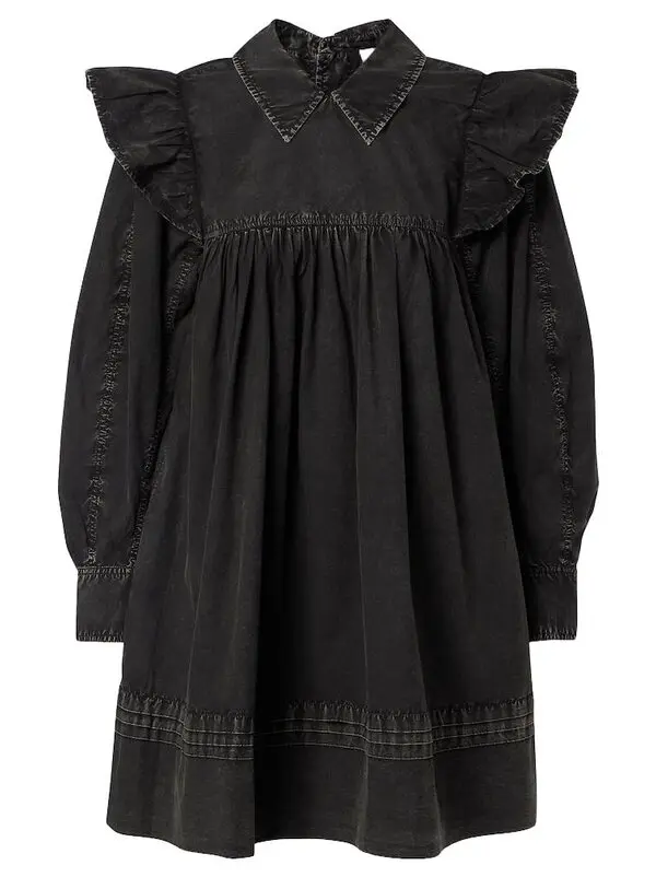 GANNI Ruffled Cotton Mini Dress - Black