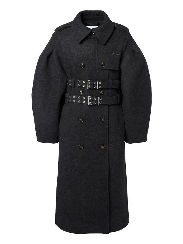GANNI Belted Wool-cashmere Coat - Grey