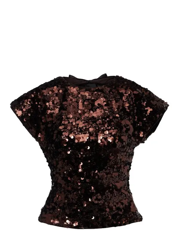GANNI Bow-detail Sequined Open-back Top - Brown