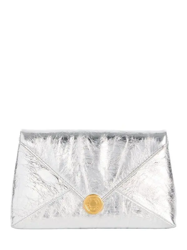 Dries Van Noten Metallic Leather Envelope Clutch - Silver 952