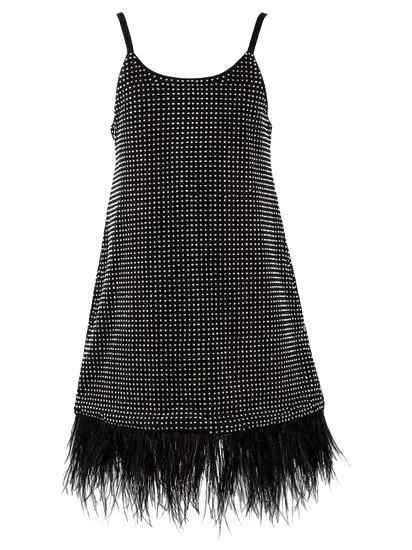 LOLA + THE BOYS Crystal Feather Dress - Black
