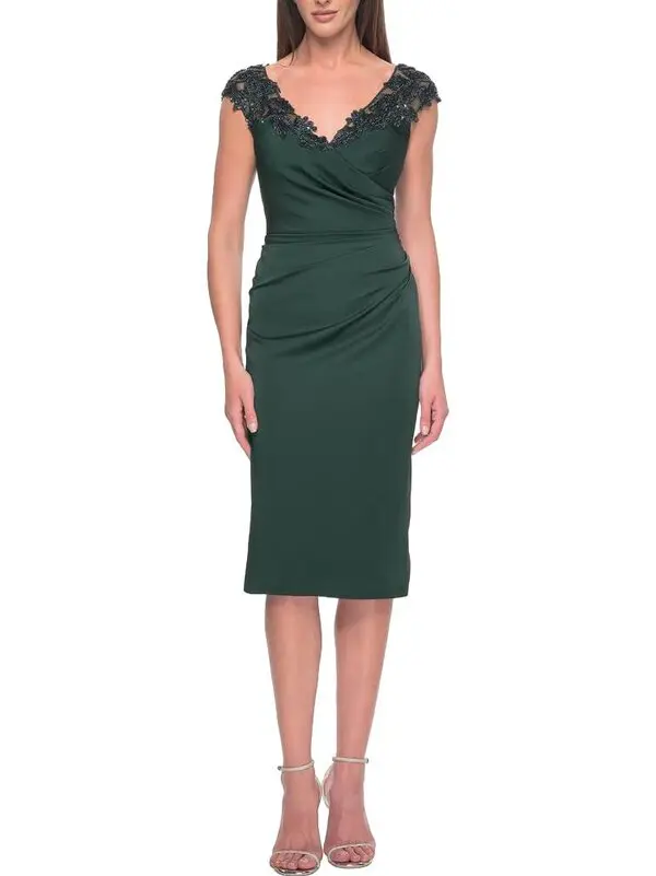 La Femme Satin Dress With Beaded Details - Emerald