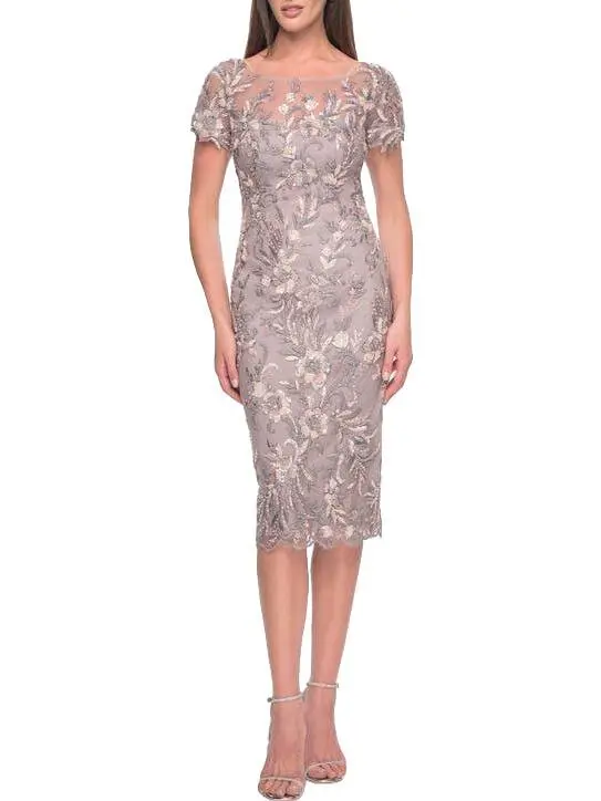 LABOMME Knee-length Beaded Lace Dress - Dusty Mauve