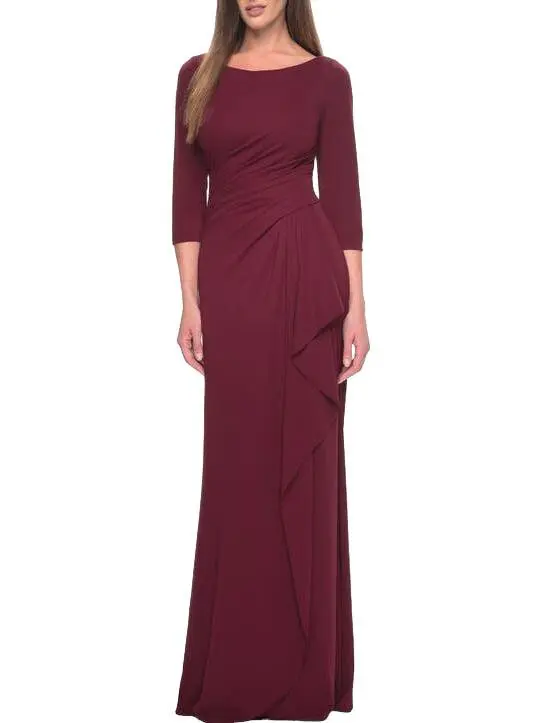 LABOMME Long Evening Gown With Ruffle Detail - Wine