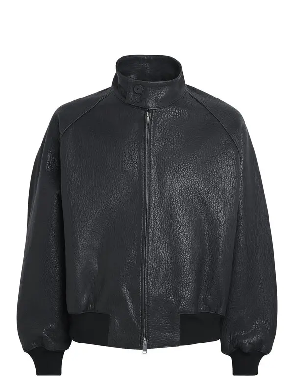 Studio Nicholson Leather Harrington Jacket - Black
