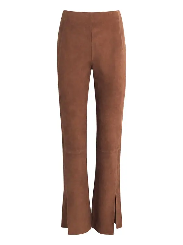 Theory Lambskin Suede Slim Trousers - Brown