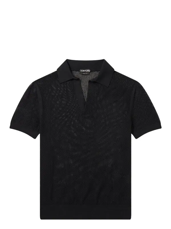 TOM FORD Open-knit Sea Island Cotton And Silk-blend Polo Shirt - Black