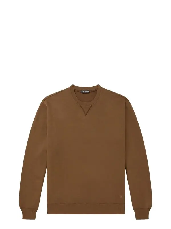 TOM FORD Logo-embroidered Cotton-jersey Sweatshirt - Brown